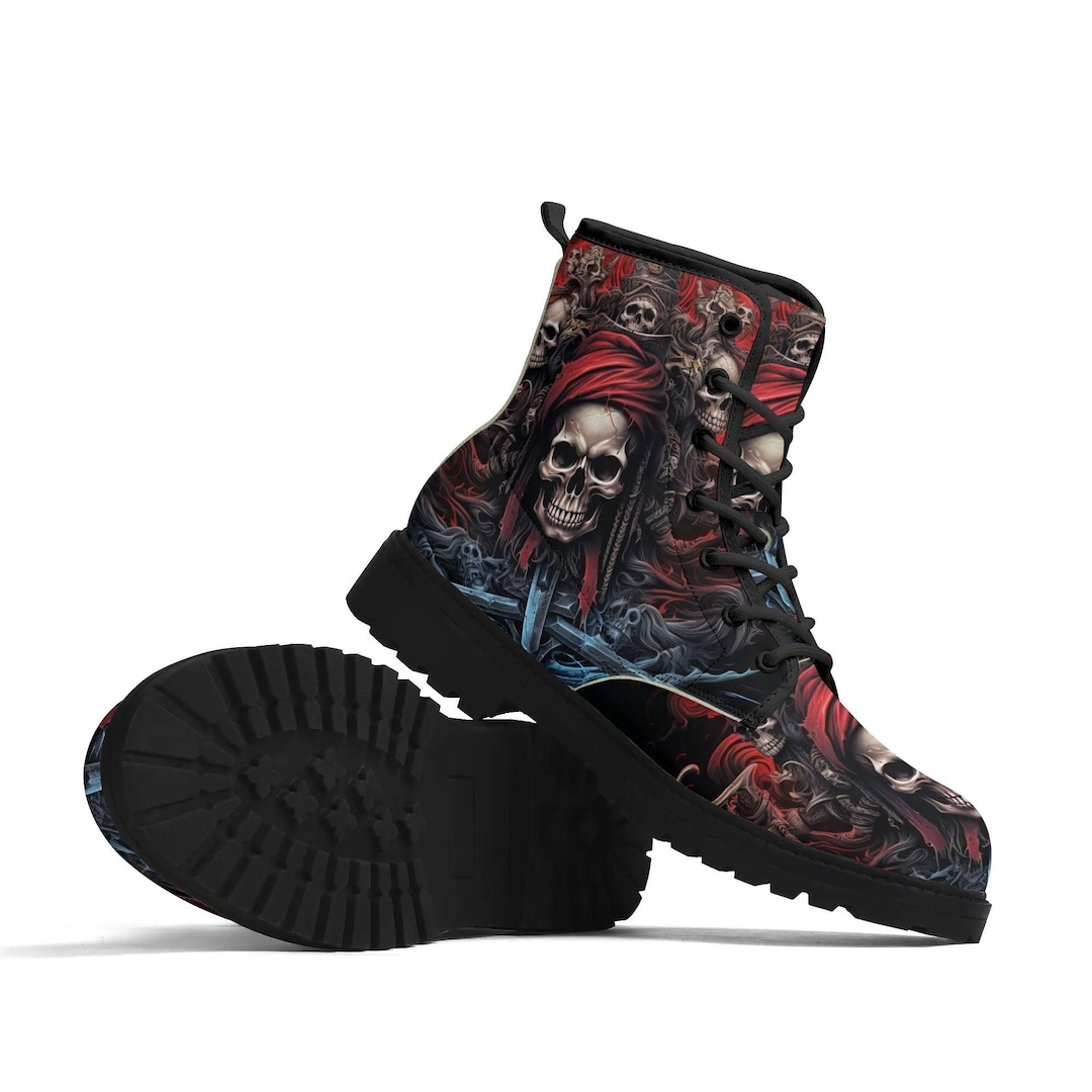Handcrafted Skull Design Boots - Unique Pirate Skull Pattern Ankle ...