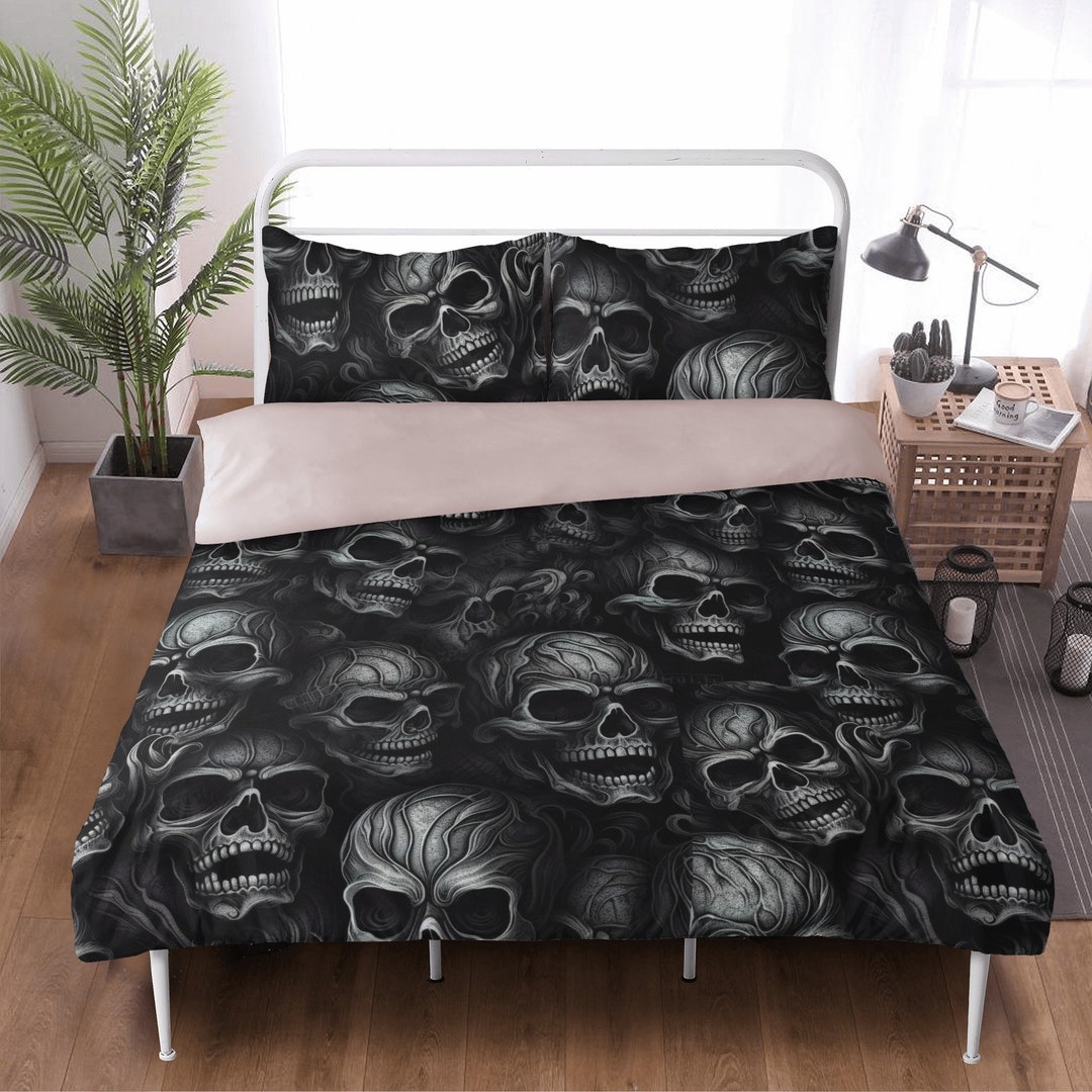 Evil Face Duvet Cover Queen King, Biker Skull Duvet Cover, Horror ...