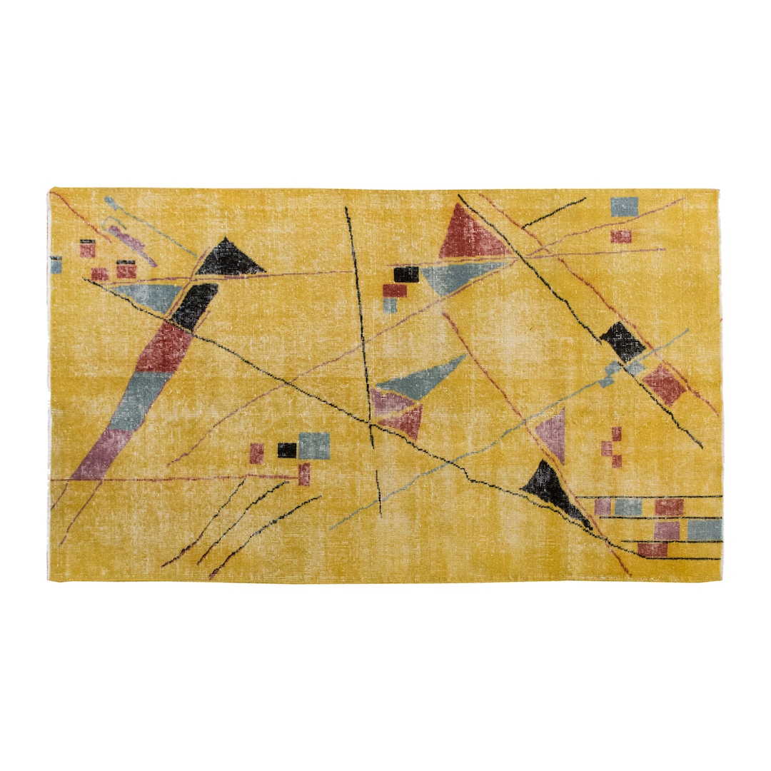 Yellow Rug, Modern Design Turkish Rug, Vintage Rug, Area Rug, 3.10 X 6. ...