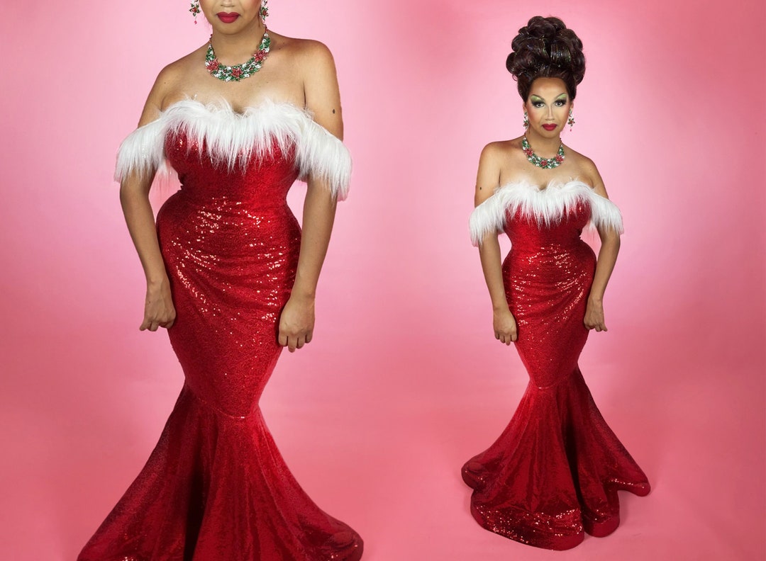 Drag Queen Christmas Sequined Mermaid Gown | Santa Baby - Etsy