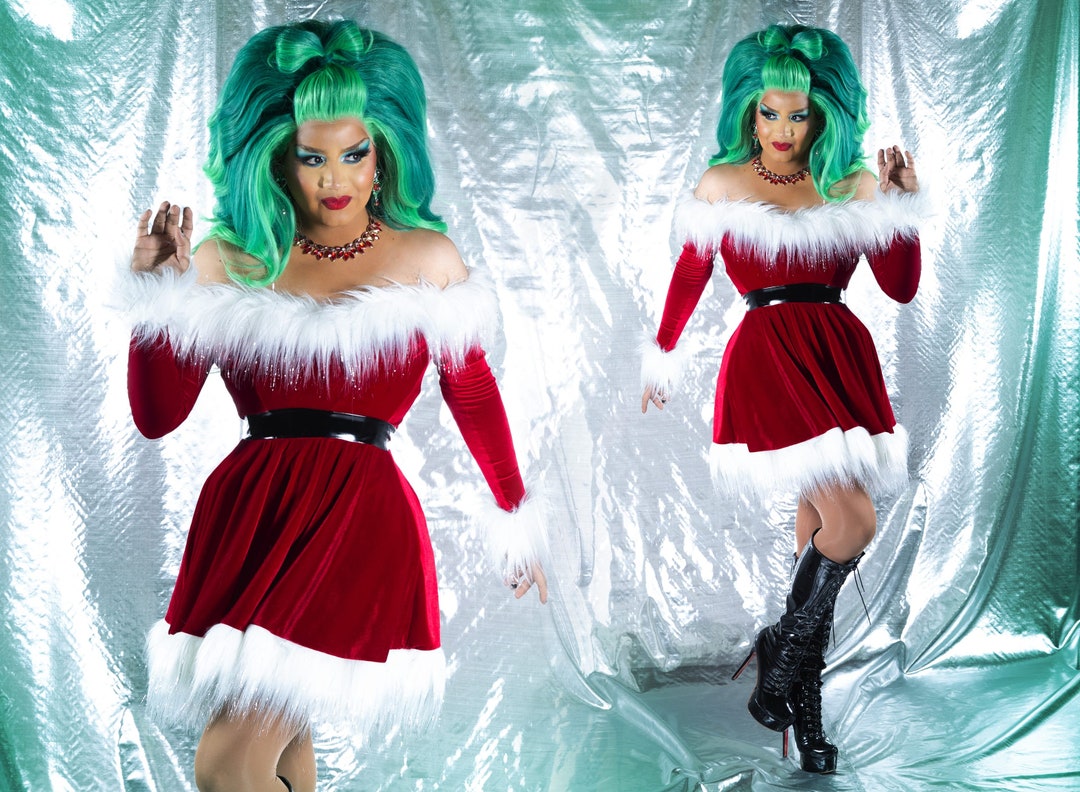 Drag Queen Christmas Santa Dress With Tinsel Fur - Etsy