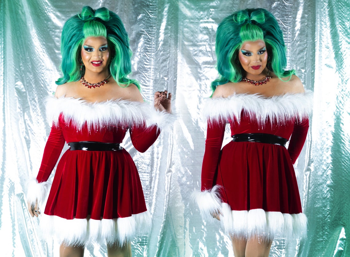 Drag Queen Christmas Santa Dress With Tinsel Fur - Etsy