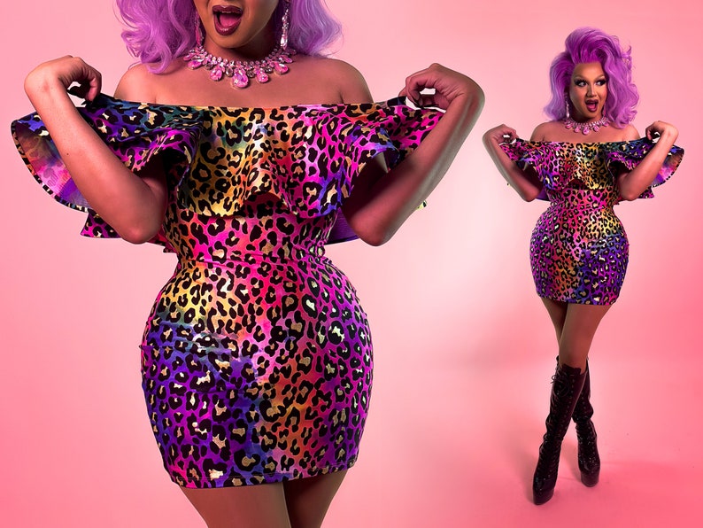 Rainbow Cheetah Drag Queen Dress | Latina Ruffles - Etsy