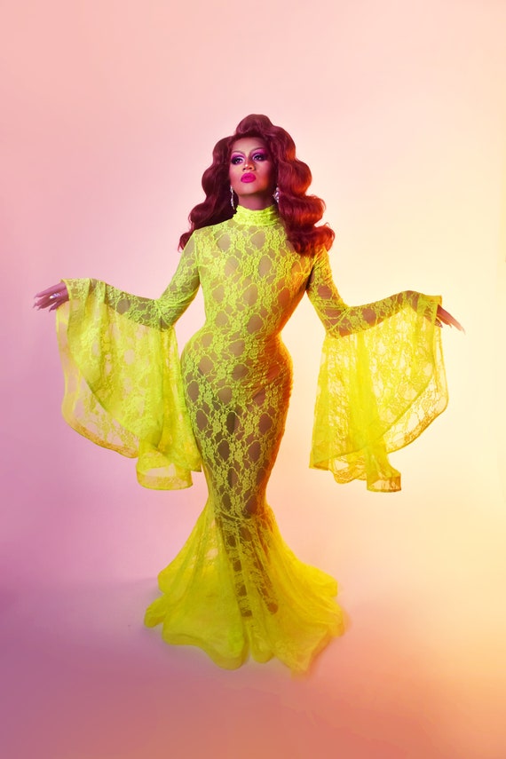 Drag Queen Mermaid Lace Dress Neon Yellow | Etsy