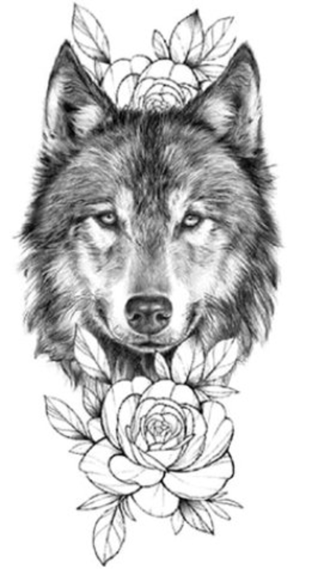 Wolf With Roses Temporary Tattoo - Etsy