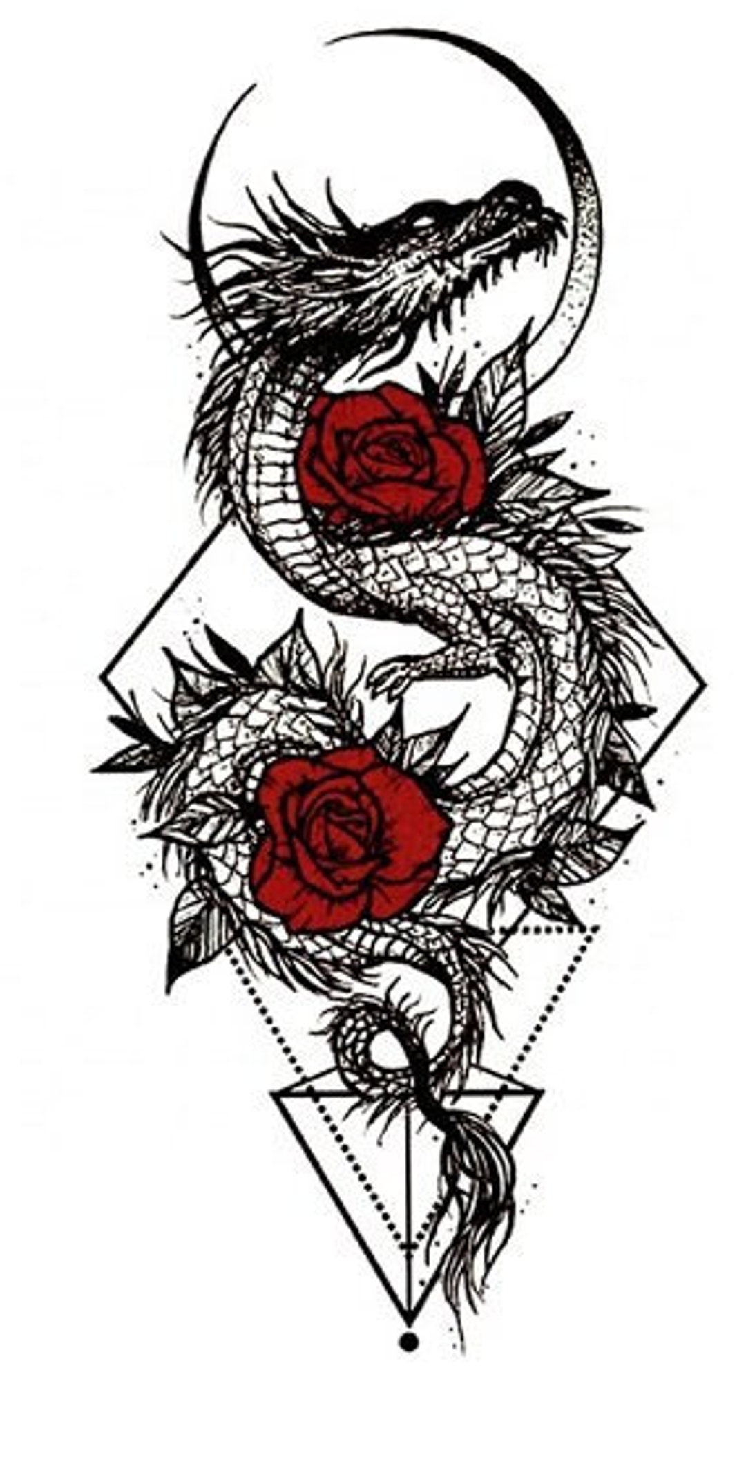 Dragon With Red Rose Temporary Tattooas - Etsy