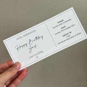 PERSONALISED RESERVATION TICKET / Weekend Away / Booking / Night Away ...