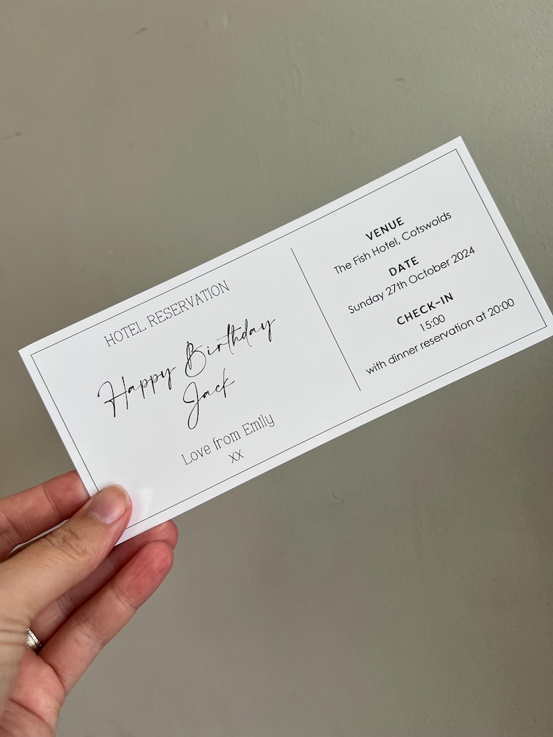 PERSONALISED RESERVATION TICKET / Weekend Away / Booking / Night Away ...
