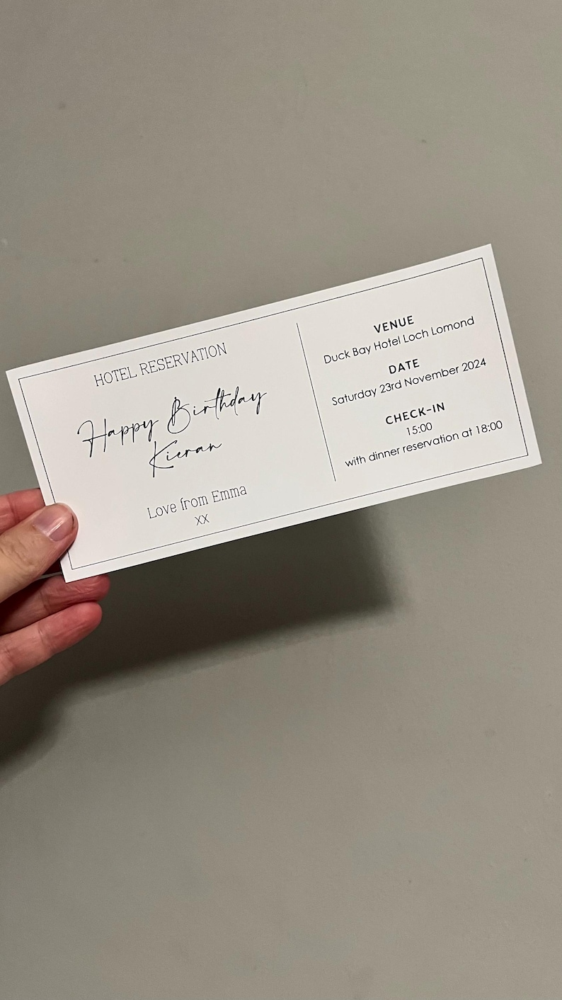 PERSONALISED RESERVATION TICKET / Weekend Away / Booking / Night Away ...