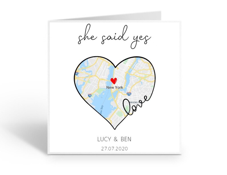 ENGAGEMENT MAP card map design / valentines / wedding / | Etsy