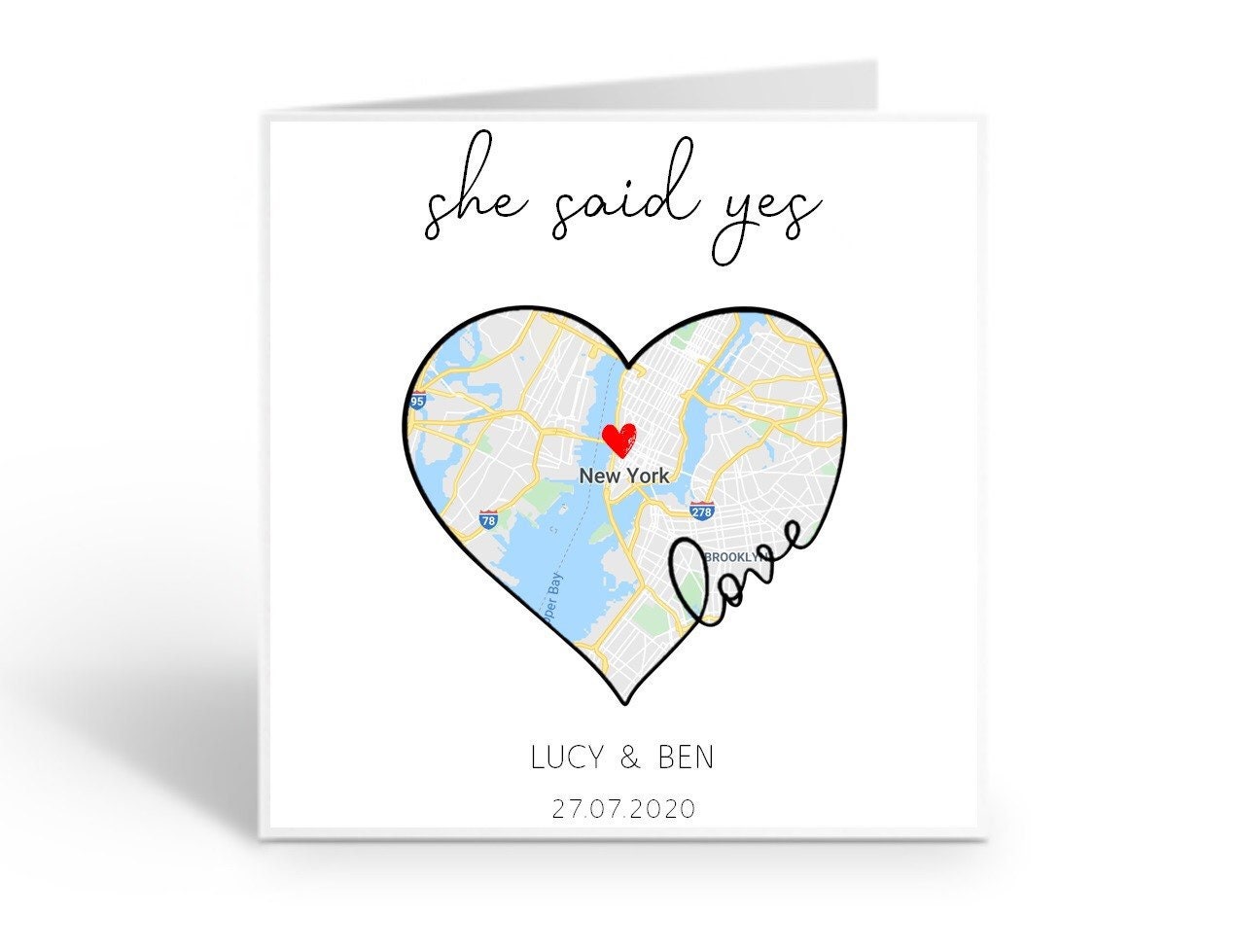 ENGAGEMENT MAP card map design / valentines / wedding / | Etsy