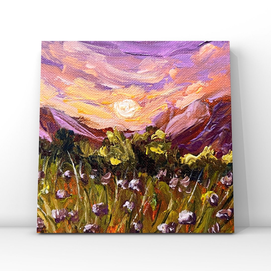 Purple Sunset Landscape Print on Canvas Wildflowers Meadow - Etsy
