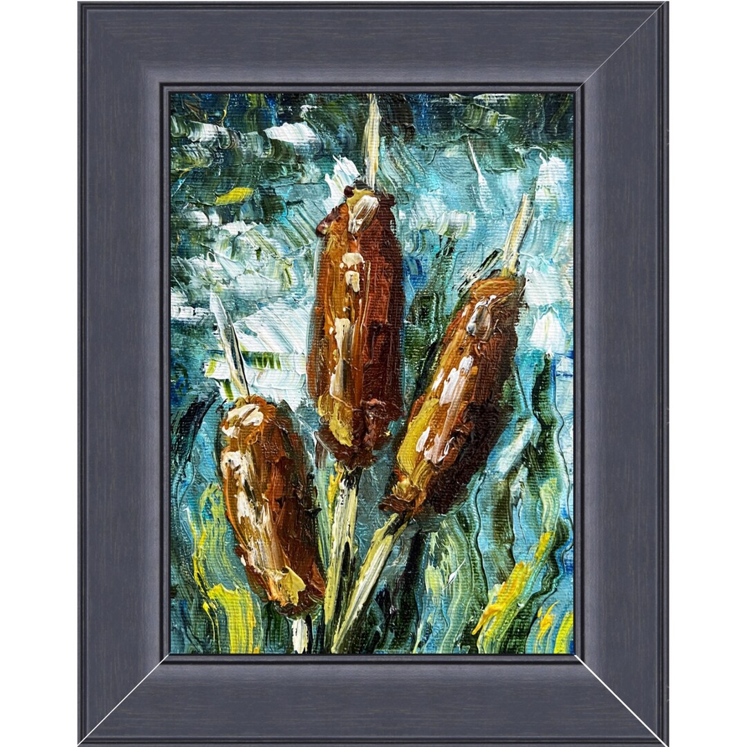 Cattails Painting Cattail Art Pond Swamp Original Artwork Framed ...