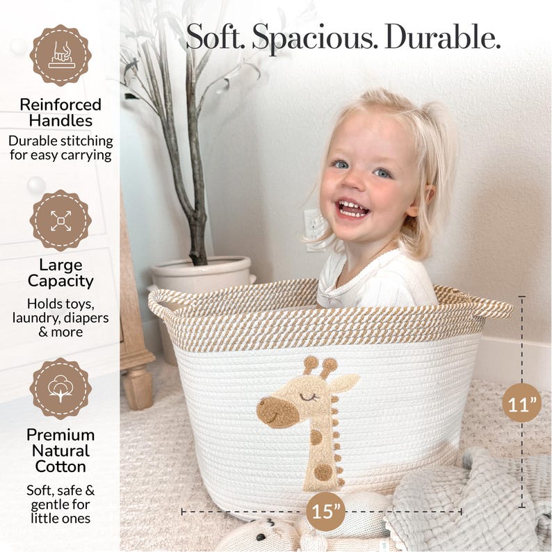 Giraffe Nursery Storage Basket: Large Cotton Rope Toy Organizer - Etsy