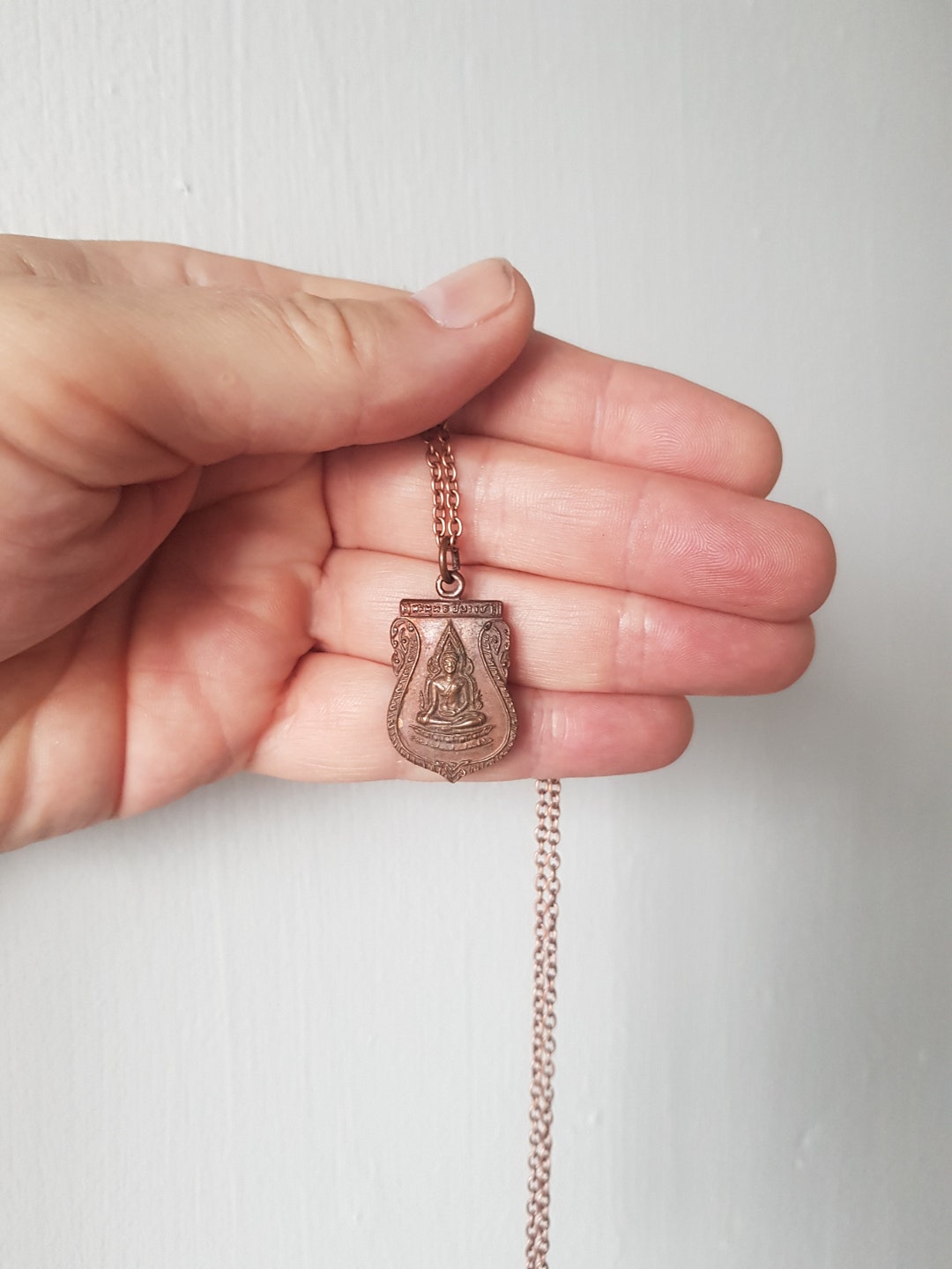 Thai Copper Antique Buddha Pendant/amulet/charm on Iron Oval Chain ...