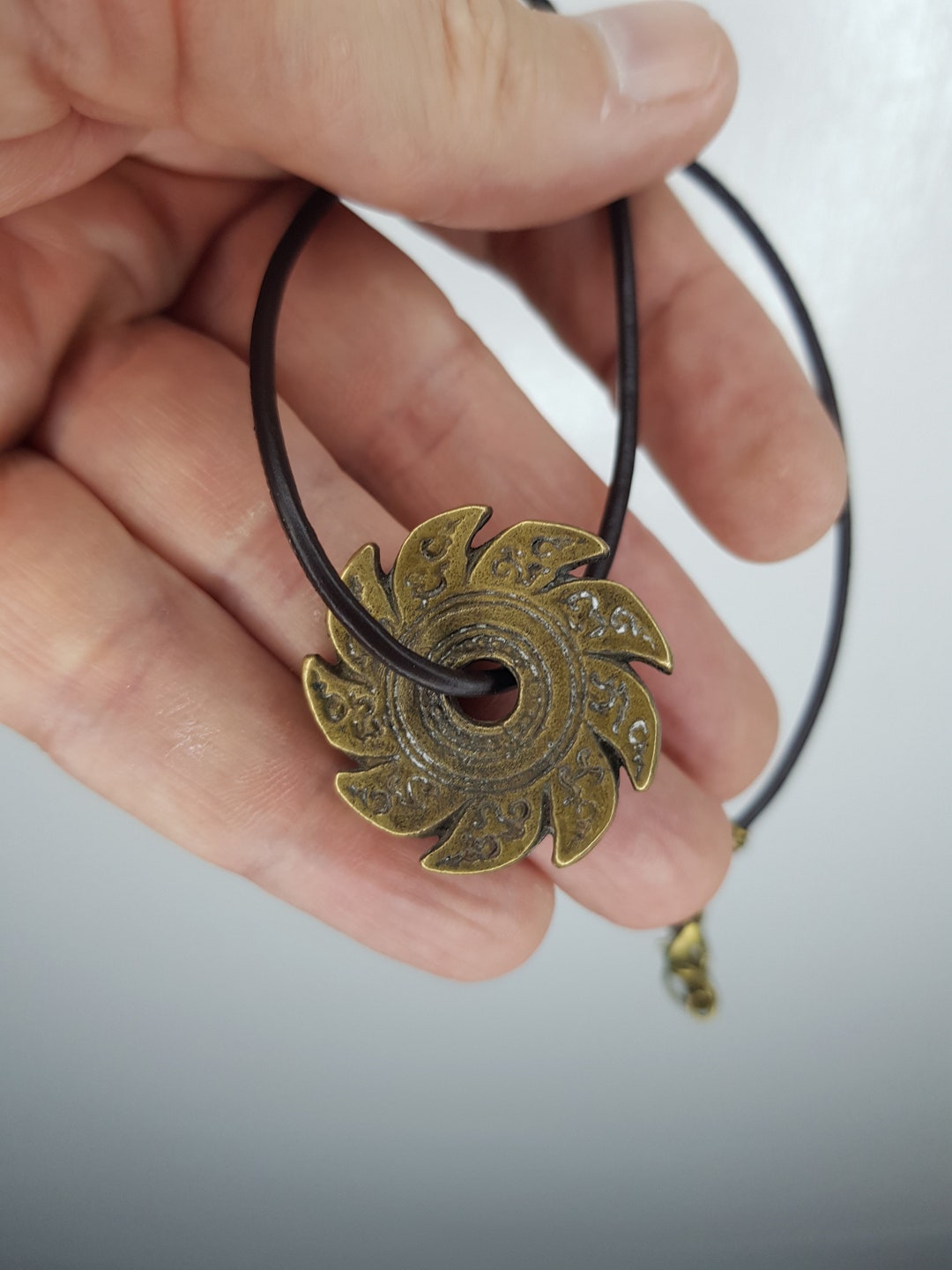 Thai Dharma Wheel Pendant/amulet/charm on Genuine Leather Lobster Clasp ...