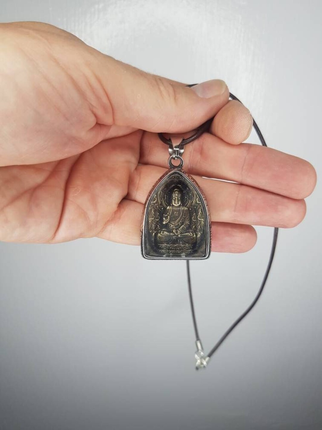 Tibetan Stainless Steel Buddha Pendant/amulet/charm on Genuine Leather ...