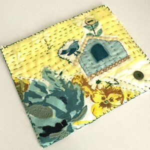 Slow Stitch Appliqué Patch Fabric Collage Textile Spring Bird Yellow ...