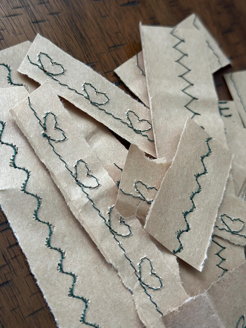 Stitched Paper, Green Snippets, Trim Paper, Snippets, Ephemera Pack ...