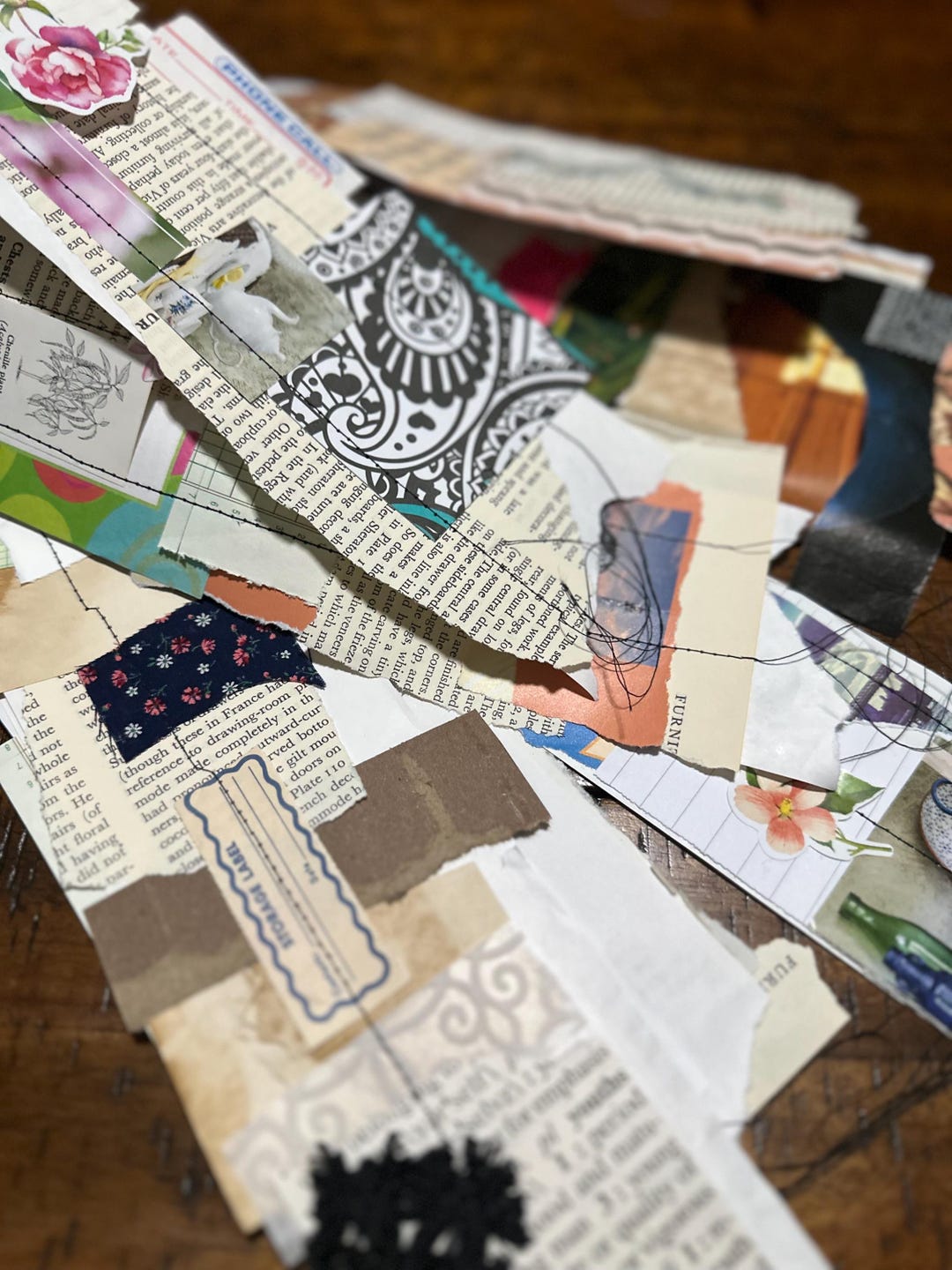 Stitched Scappy Snippets, Junk Journal, Ephemera, Page Trim, Paper Tabs ...