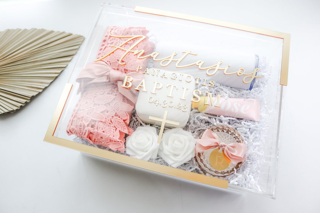 Baptism Large Keepsake Acrylic Box, Personalized First Communion Box ...