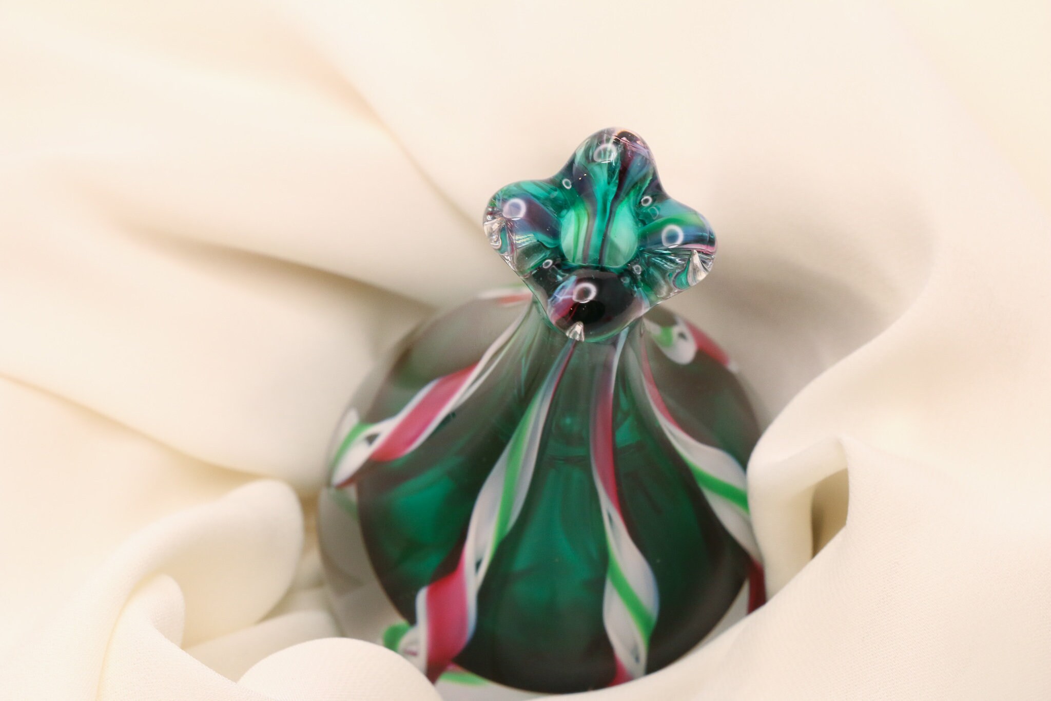 Mary Angus Handmade Glass Perfume Bottle Green Core W/ Cranberry, White ...