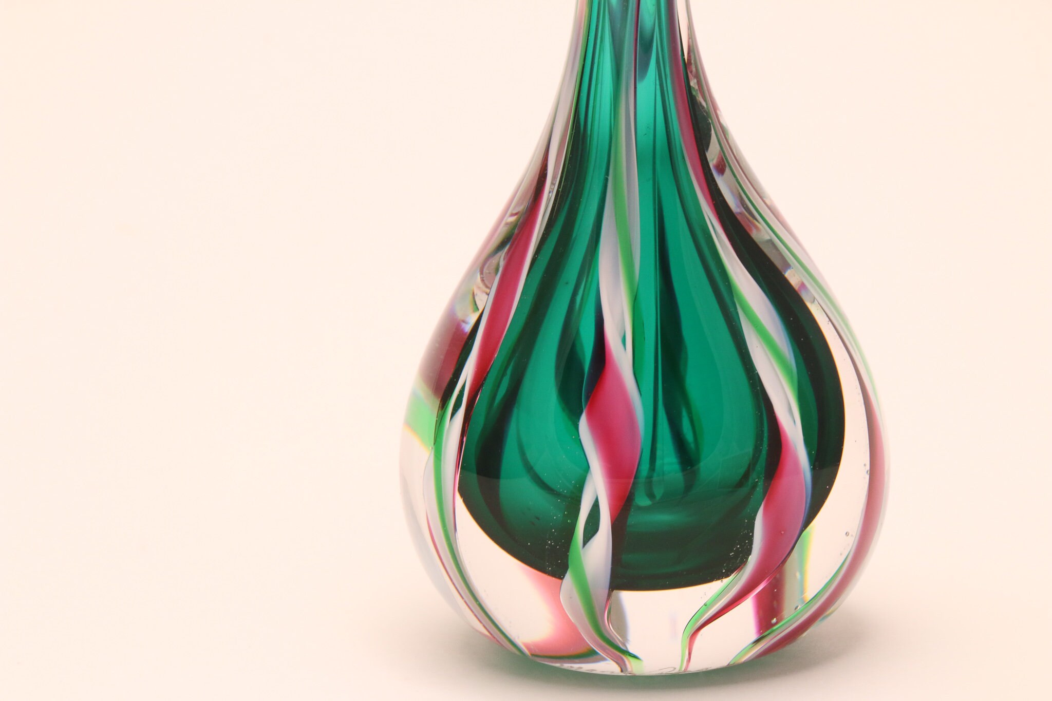 Mary Angus Handmade Glass Perfume Bottle Green Core W/ Cranberry, White ...