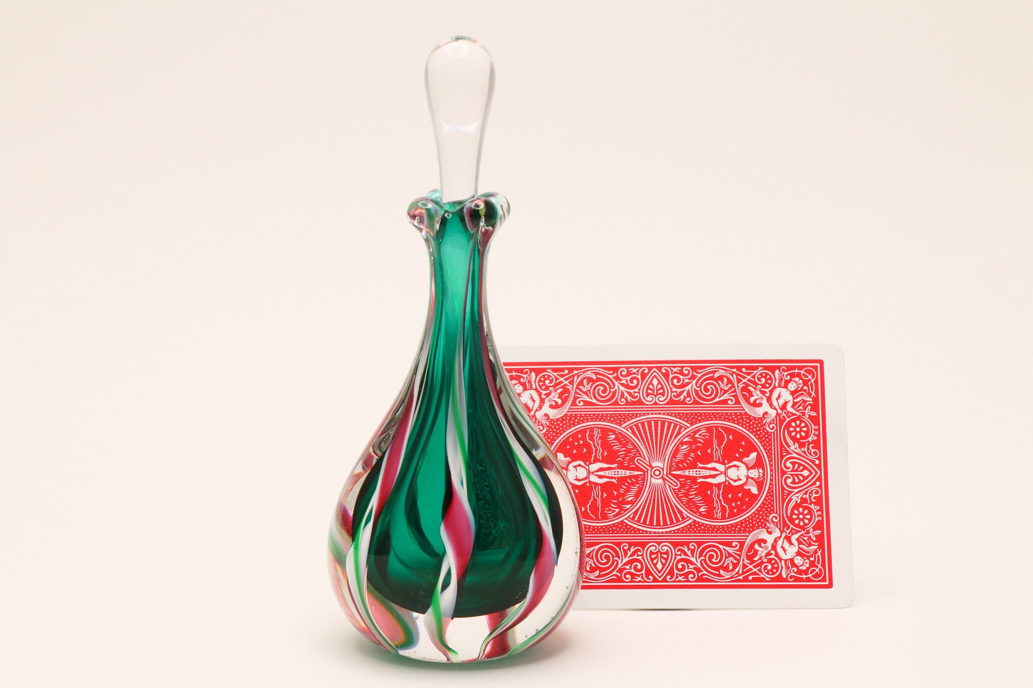 Mary Angus Handmade Glass Perfume Bottle Green Core W/ Cranberry, White ...