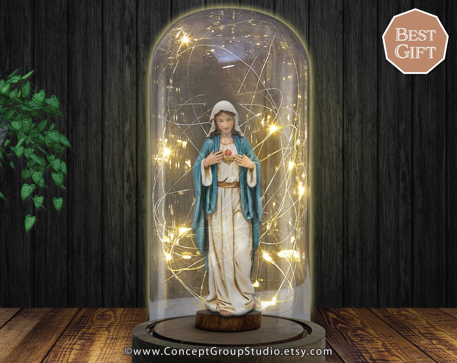 Virgin Mary Table Lamp Featuring an LED String of Fairy Lights in a ...