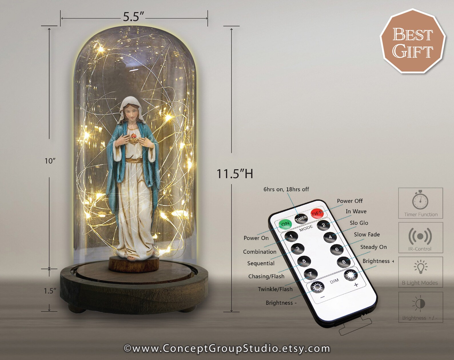 Virgin Mary Table Lamp Featuring an LED String of Fairy Lights in a ...