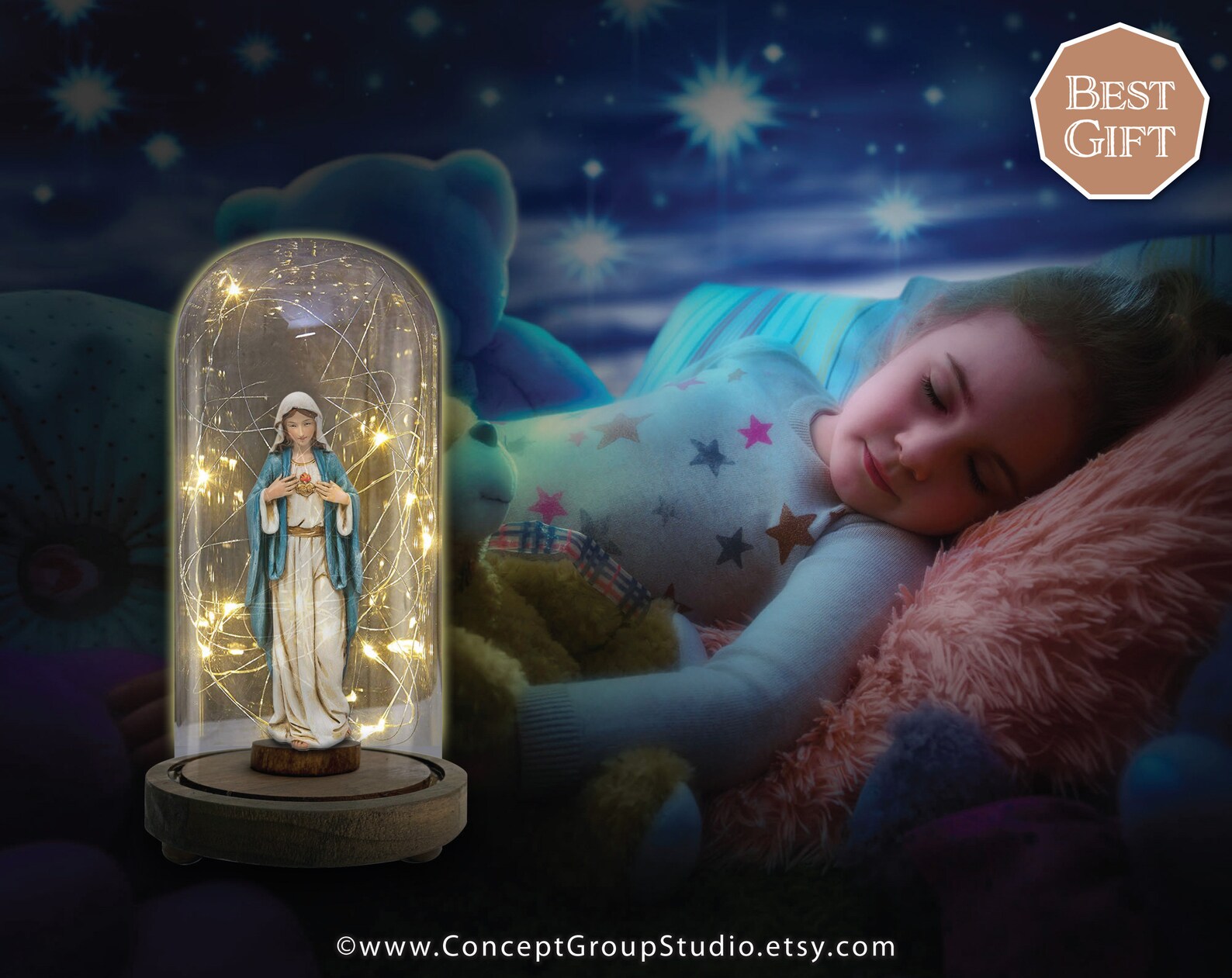 Virgin Mary Table Lamp Featuring an LED String of Fairy Lights in a ...