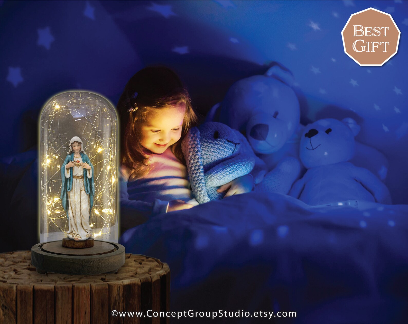 Virgin Mary Table Lamp Featuring an LED String of Fairy Lights - Etsy