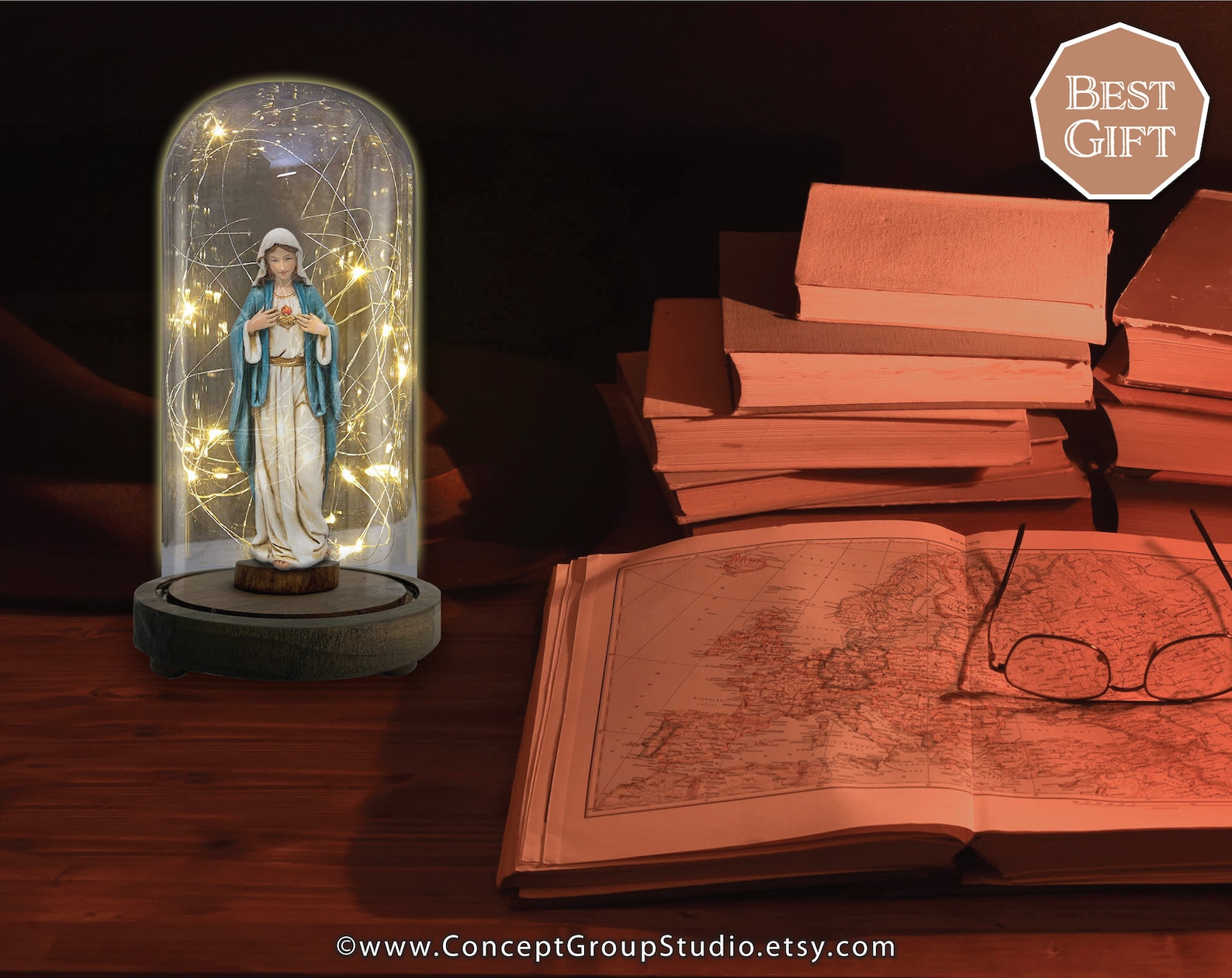 Virgin Mary Table Lamp Featuring an LED String of Fairy Lights in a ...