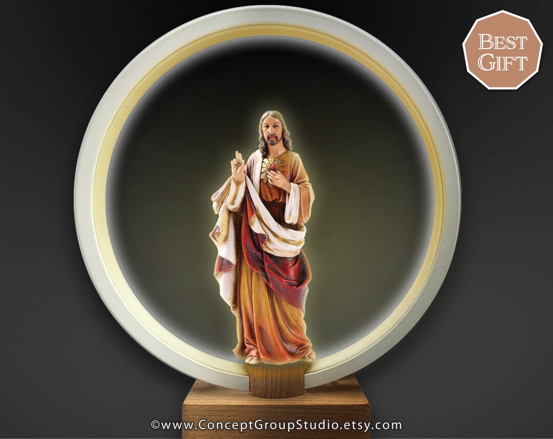 Jesus Statue LED Table Lamp, Jesus Figurine, Wood Base, Minimalist ...