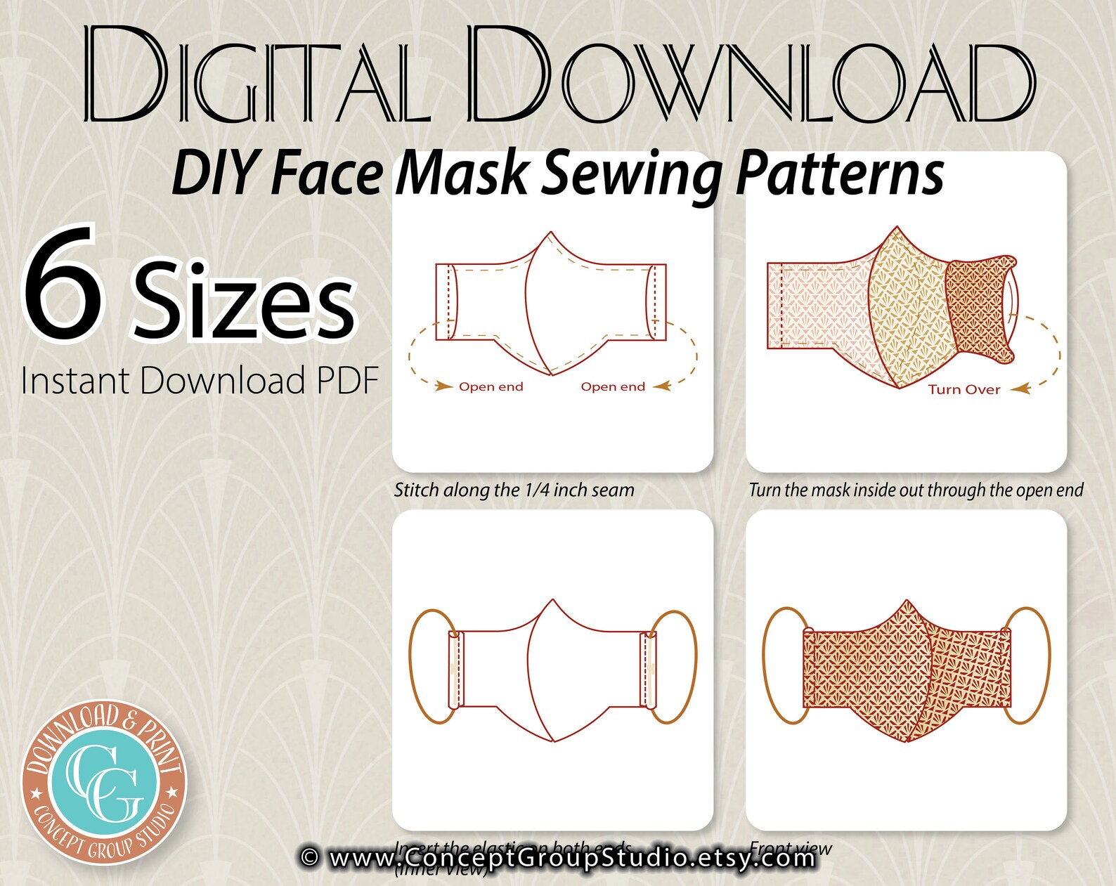 DIY Sewing Mask Patterns 6 Sizes Adult Teen and Kids 3D - Etsy
