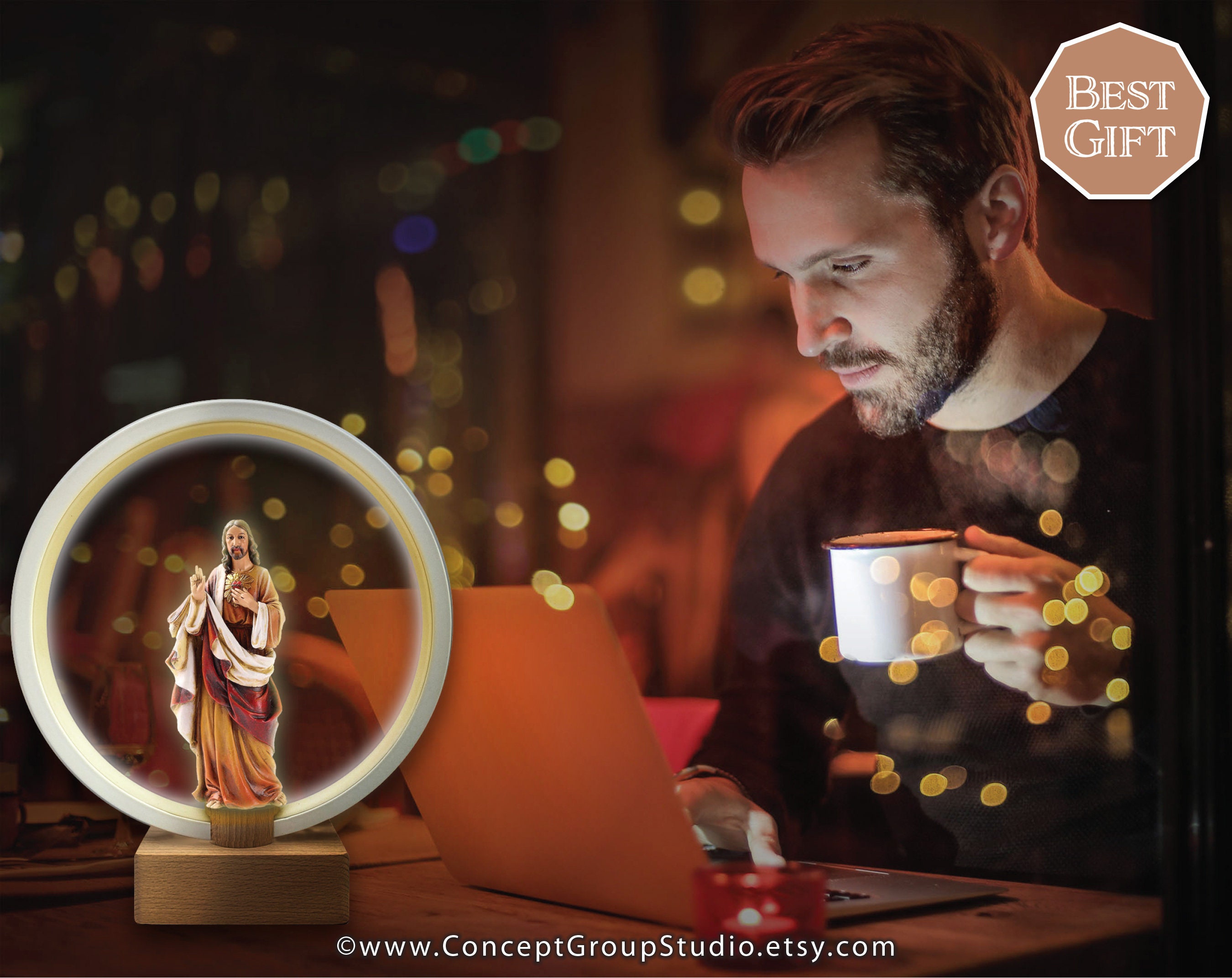 Jesus Statue LED Table Lamp Jesus Figurine Wood Base - Etsy