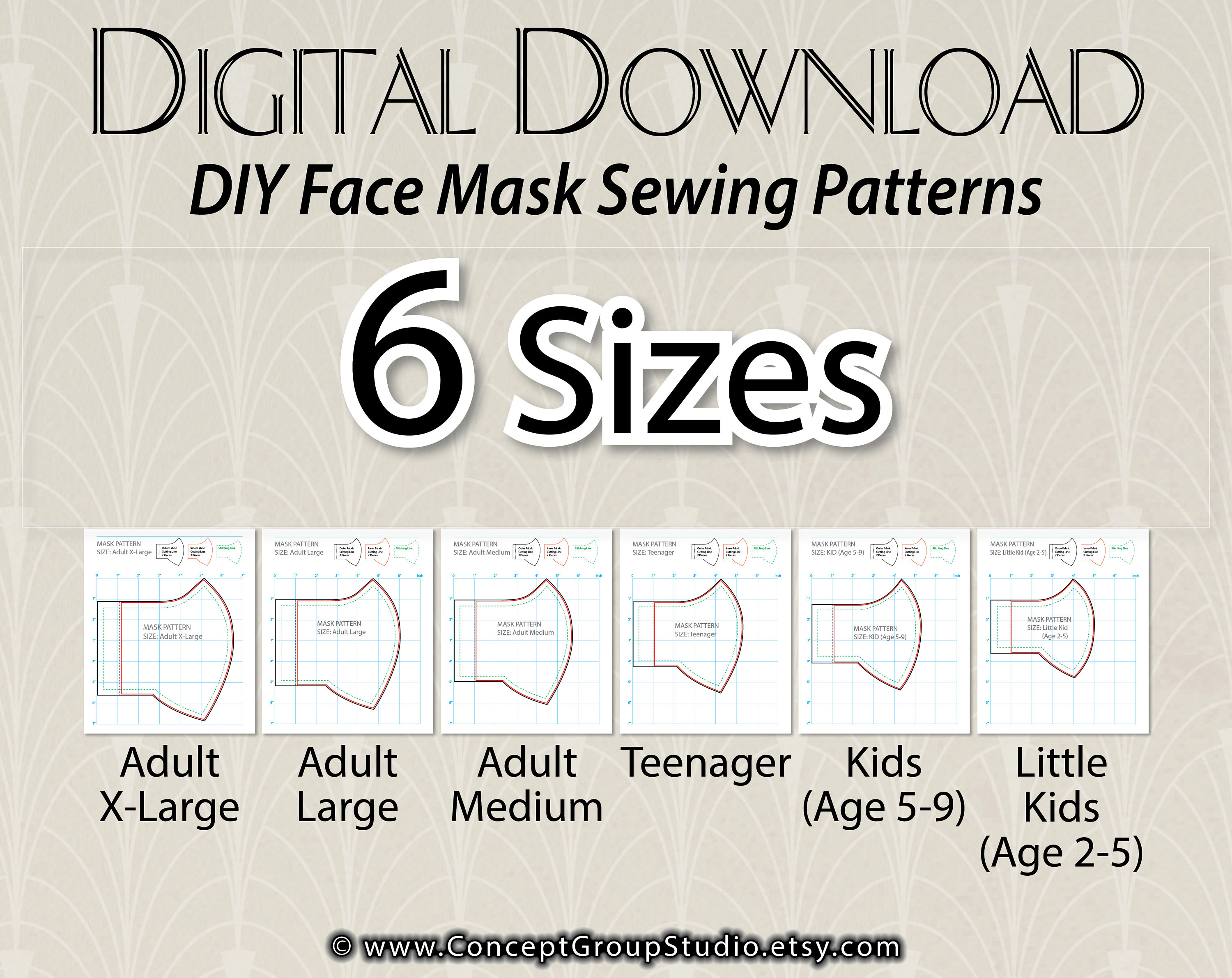 Face Mask DIY Sewing Patterns 6 Sizes Perfect Fit 3D Mask - Etsy
