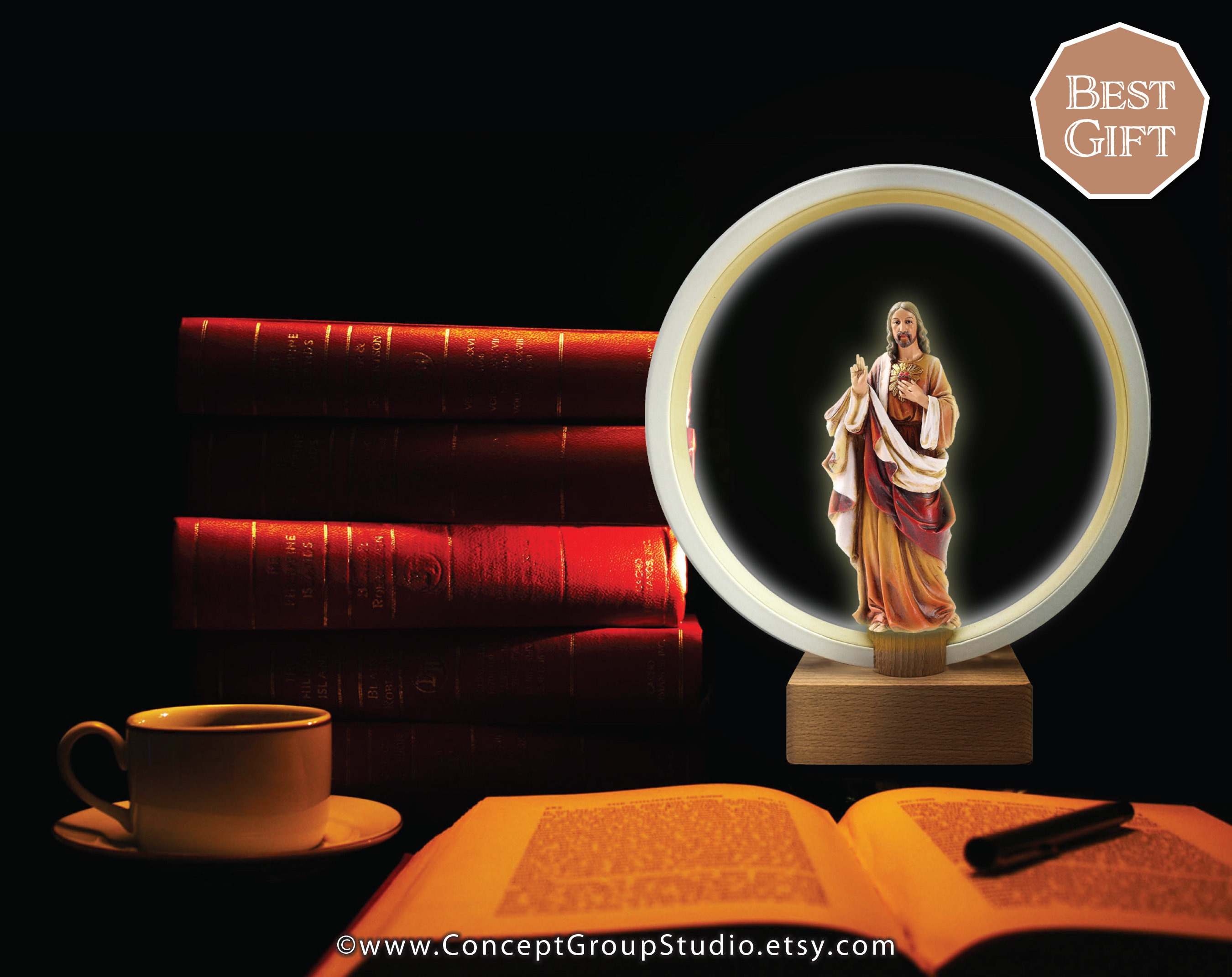Jesus Statue LED Table Lamp Jesus Figurine Wood Base - Etsy