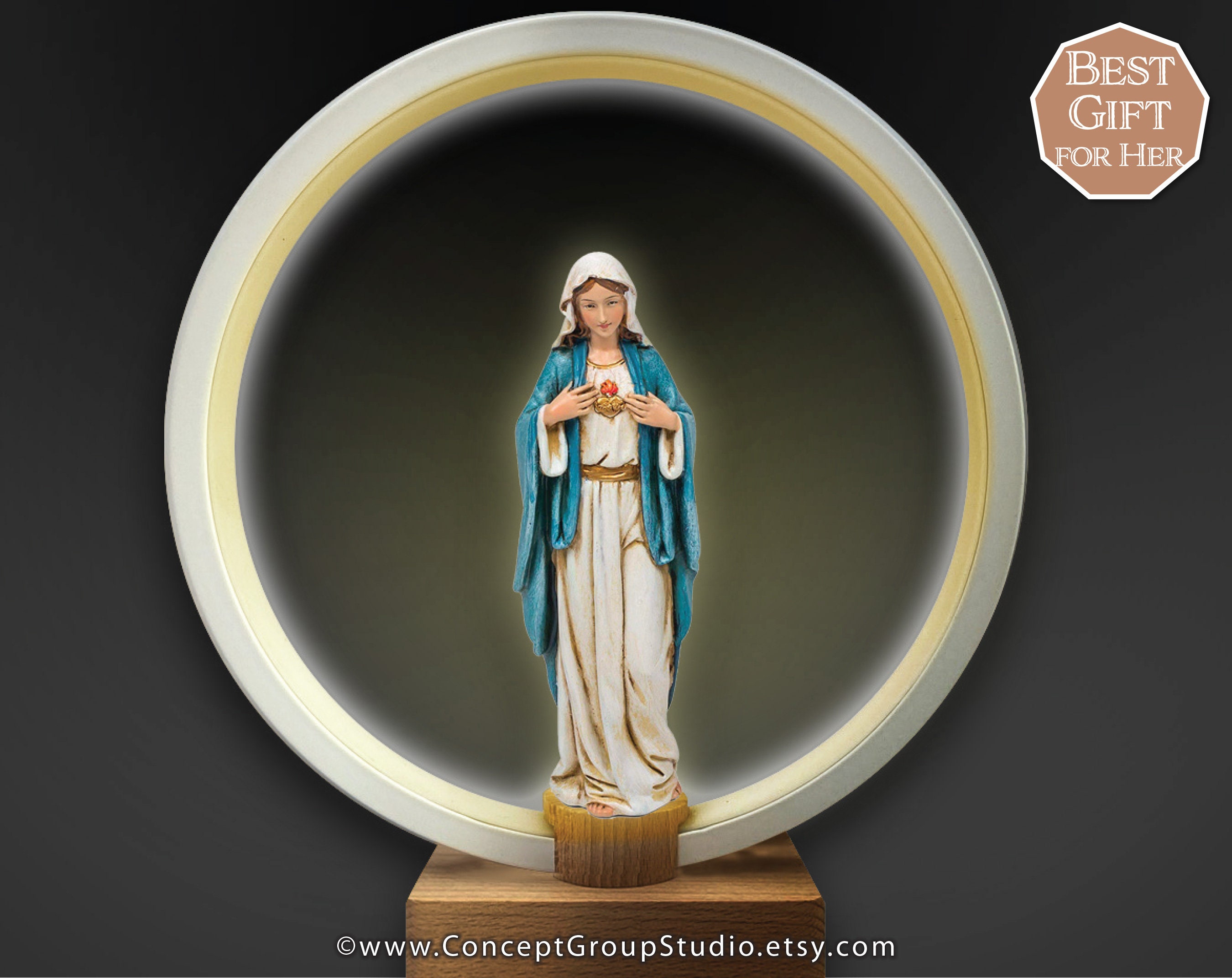 Virgin Mary Statue Lamp Immaculate Heart of Mary Wood Base - Etsy Canada