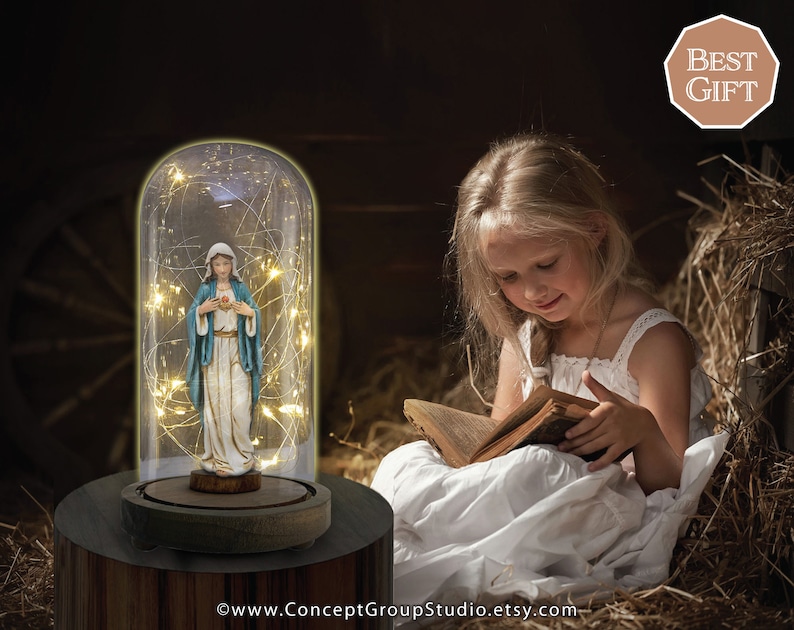 Virgin Mary Table Lamp Featuring an LED String of Fairy Lights in a ...