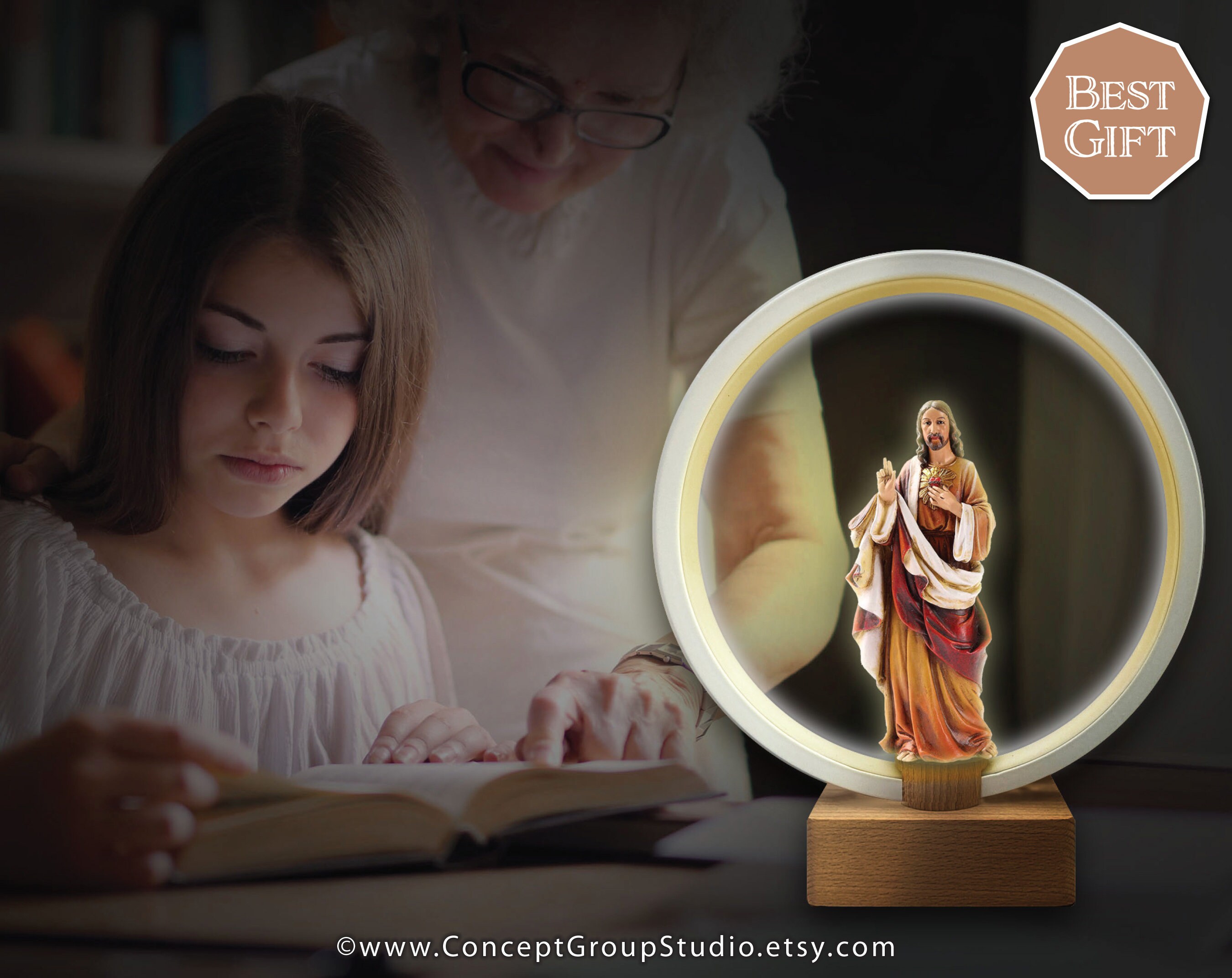 Jesus Statue LED Table Lamp Jesus Figurine Wood Base - Etsy