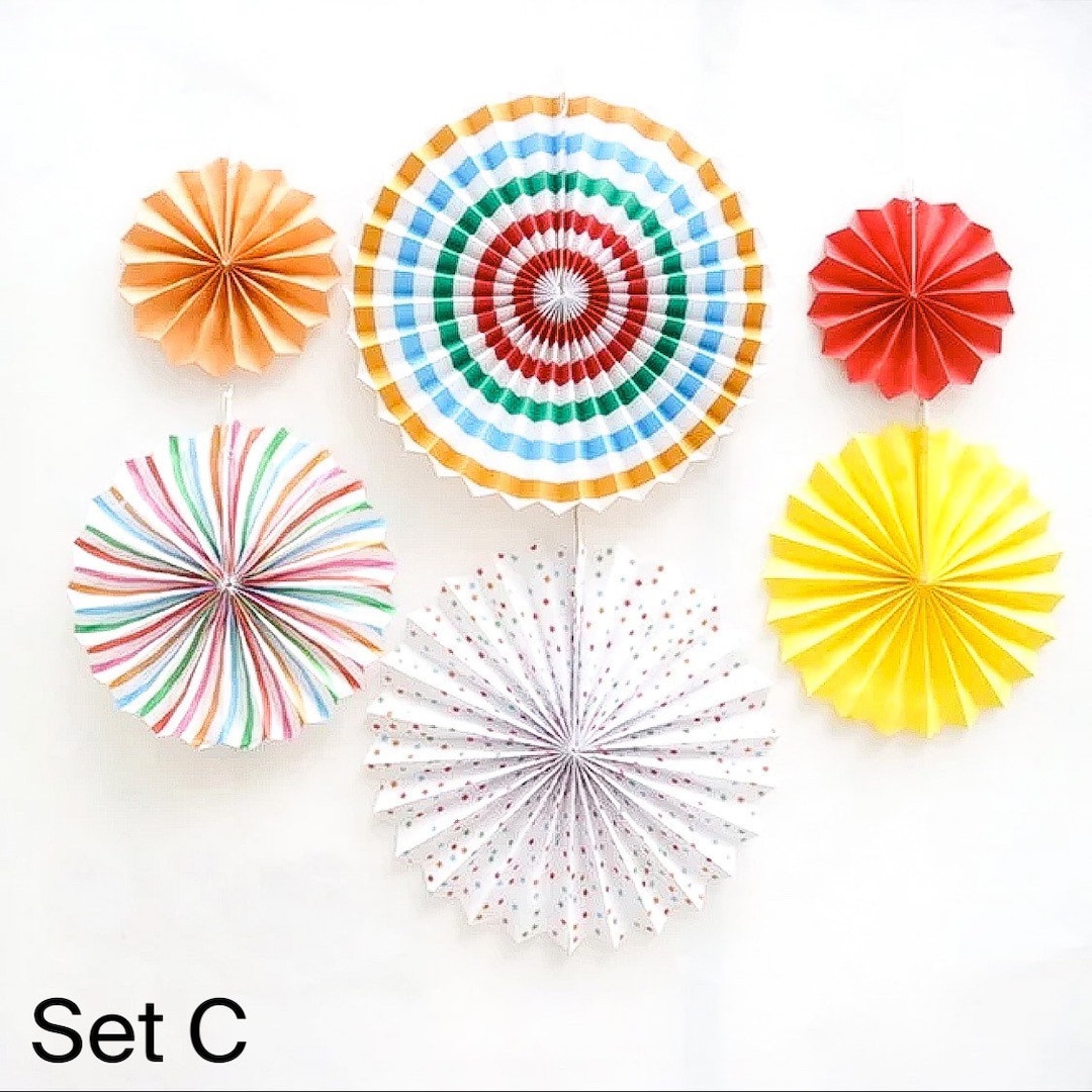Set of 6 Decorative Paper Fans. Decorate a Bare Wall / Party Room With ...