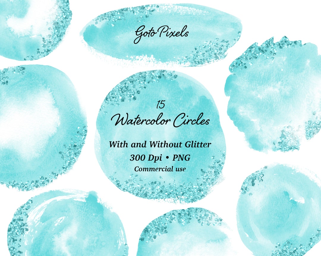 Aqua Watercolor Circles With Glitter, Watercolor Circles for Logo, Gold ...