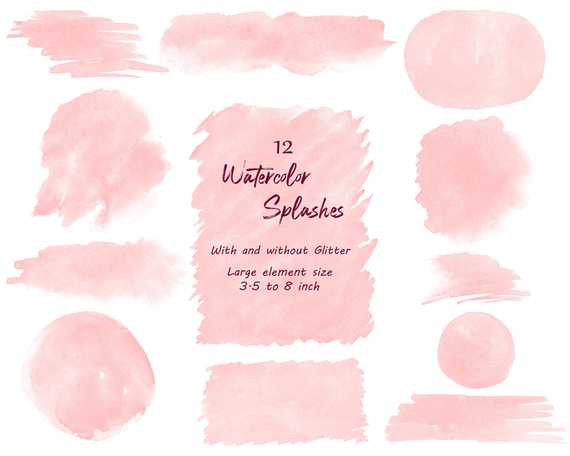 Pink Watercolor Glitter Clipart Splashes and Splotches Clip - Etsy