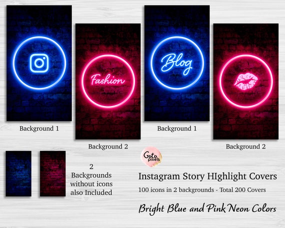 Neon Instagram Highlight Icon Highlight Story Covers Blue - Etsy