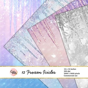 Frozen Icicles Digital Paper: Winter Snowflake Backgrounds (12x12 ...