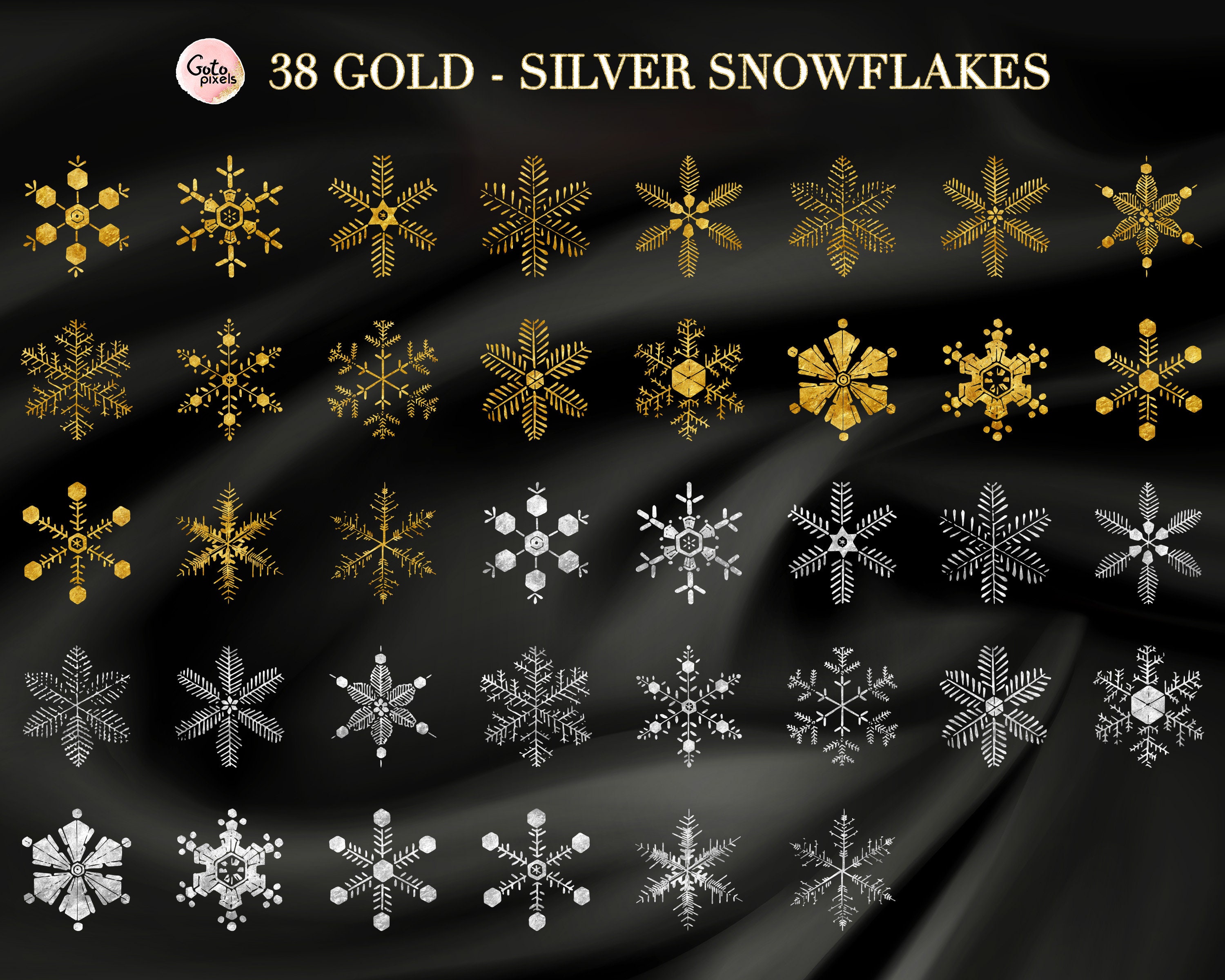 Gold & Silver Snowflake Clipart: Glitter Christmas PNG (digital ...