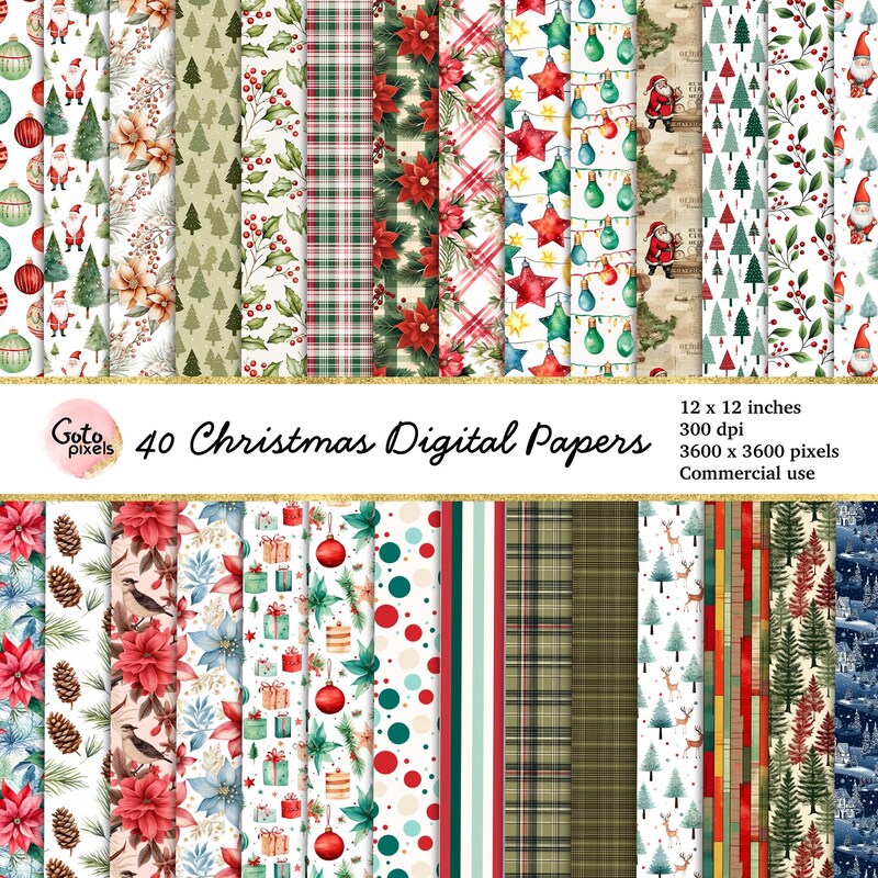 Watercolor Christmas Digital Paper - Etsy