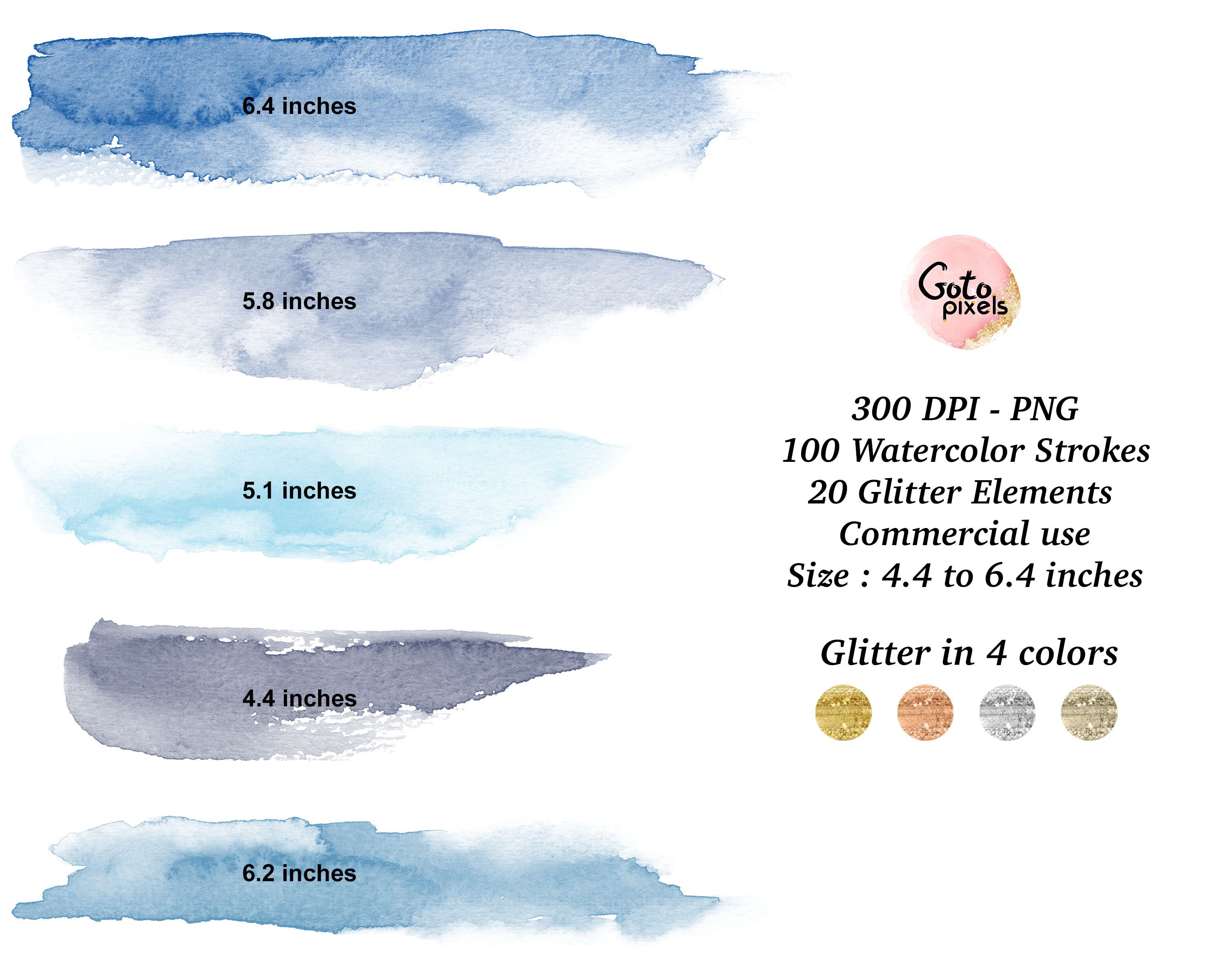 Blue Watercolor Brush Strokes Clipart Blue and Gold - Etsy Canada