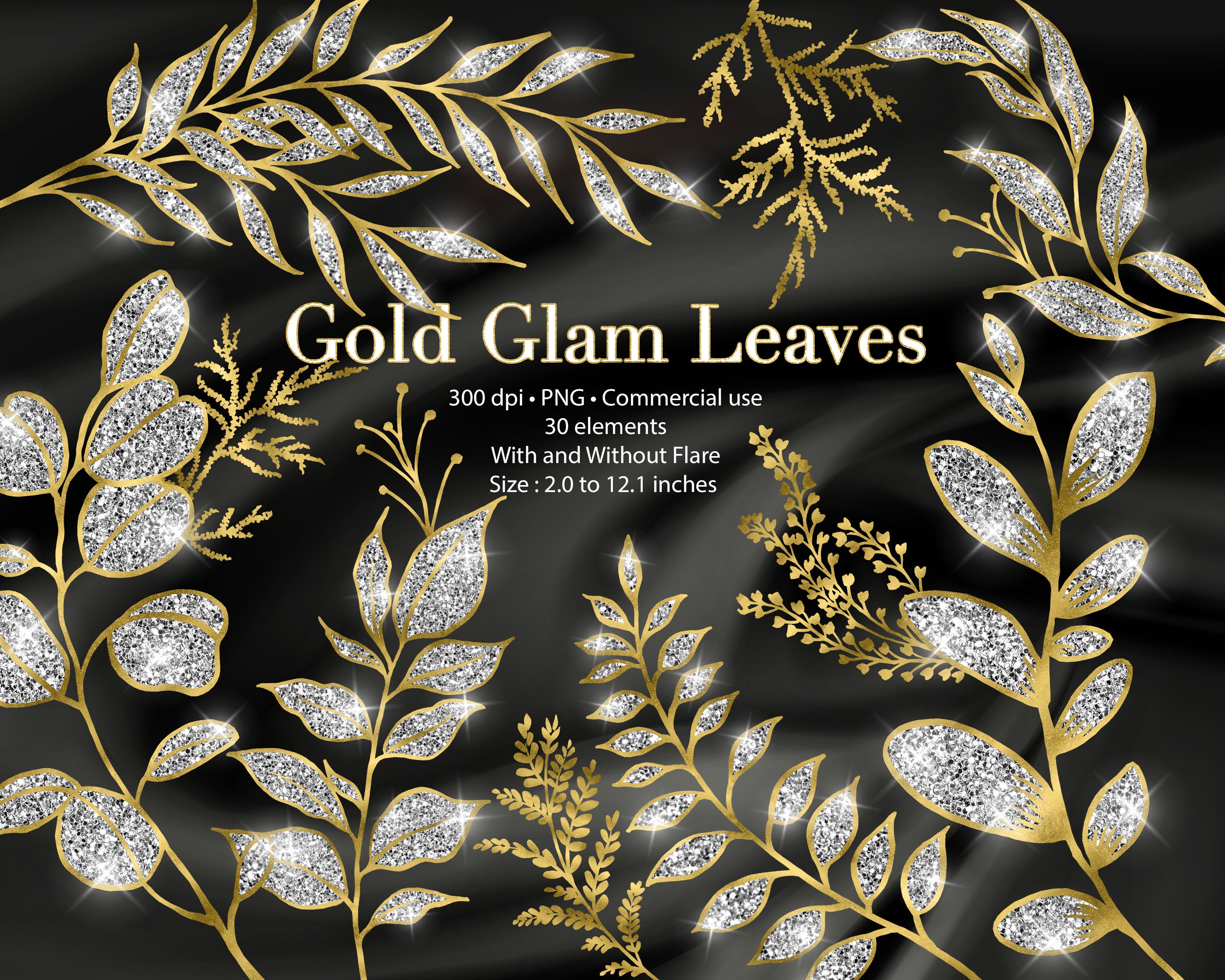 Gold Glam Leaves Clipart Gold Leaves Elements Gold - Etsy Australia